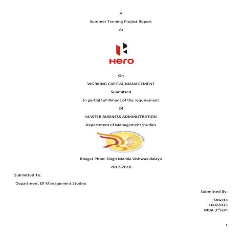 HERO.pdf hero company working cap management project | PDF