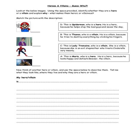 Heroes and villains worksheet | DOC