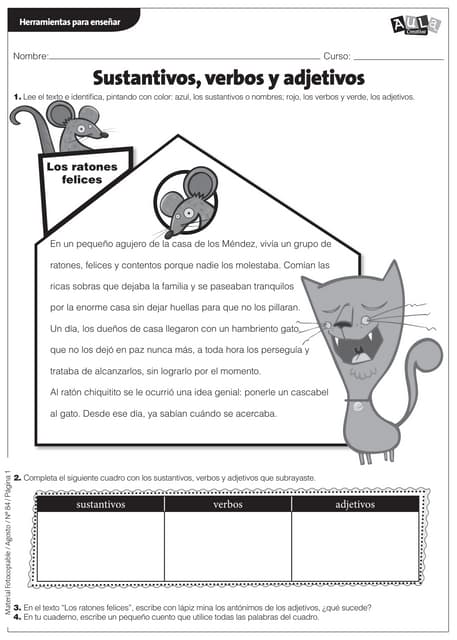 Guia sustantivo, adjetivo, verbo | PDF