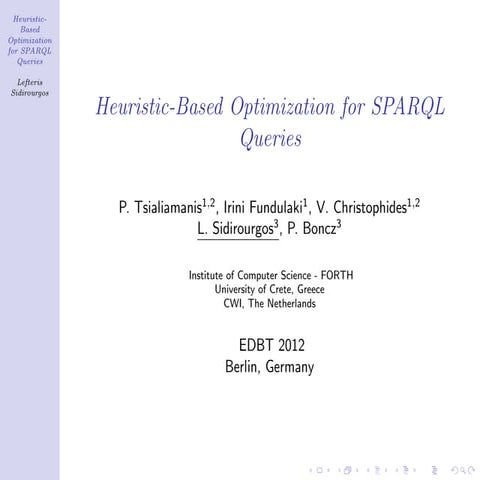 Heuristic based Query Optimisation for SPARQL | PDF | Databases | Computer Software and Applications