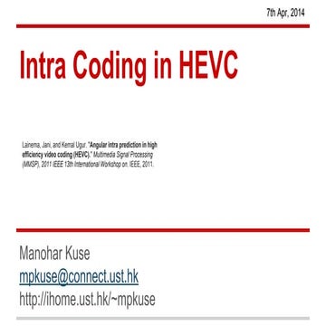 Hevc Intra Coding Pdf Video Software Computer Software And Applications