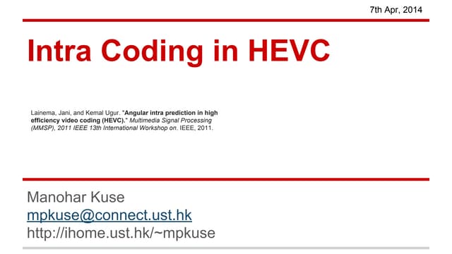 Hevc Intra Coding Pdf Video Software Computer Software And Applications