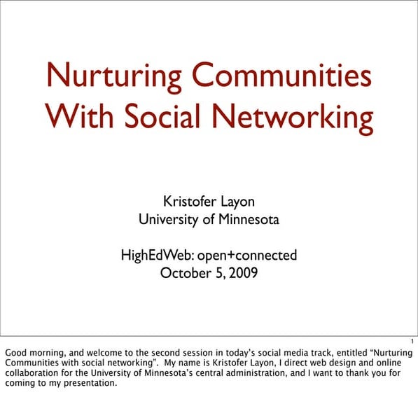 Nurturing Communities with Social Networking | PDF