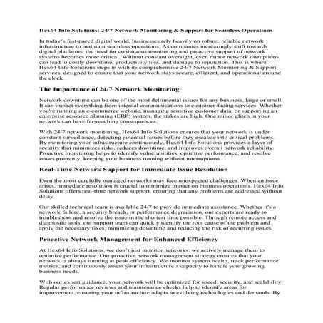 Hex64 Info Solutions Network Monitoring And Support For Seamless Operations Pdf