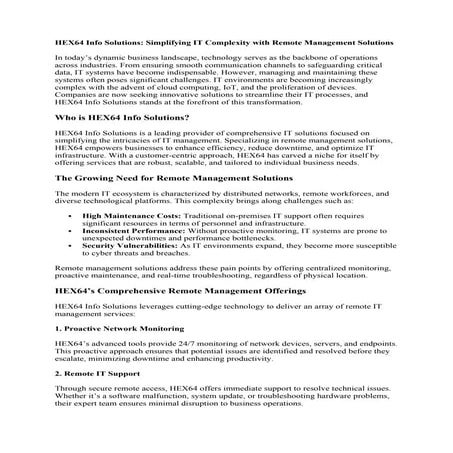 HEX64 Info Solutions Simplifying IT Complexity with Remote Management Solutions | DOCX