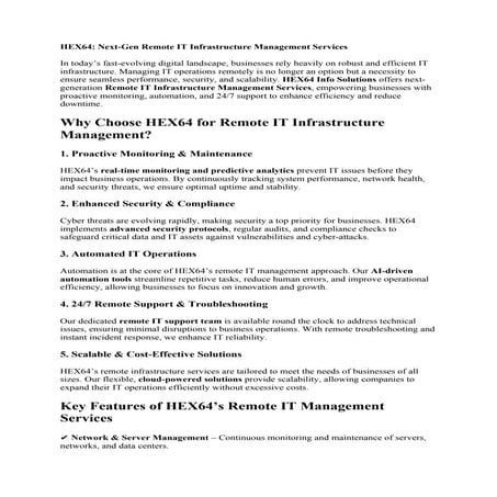 HEX64 Next-Gen Remote IT Infrastructure Management Services | PDF