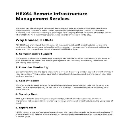 Hex64 Remote Infrastructure Management Services Docx