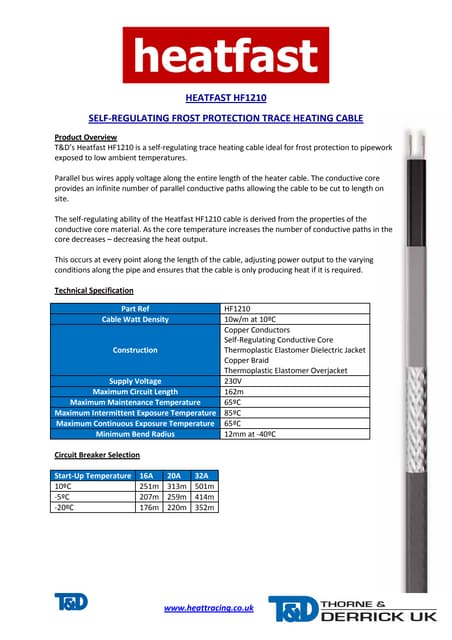 MCWS & Cold Water Supply Trace Heating Kit Heatfast HF7050D Site Cabin ...