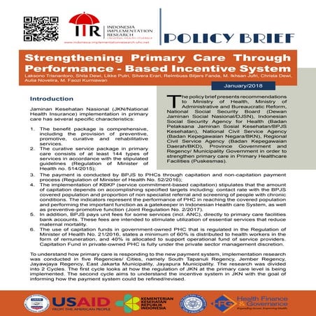 Strengthening Primary Care Through Performance - Based Incentive System ...