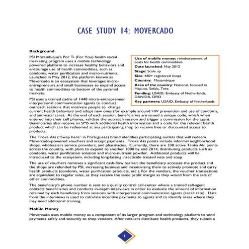Mobile Money for Health Case Study: Movercado (Mozambique) | PDF