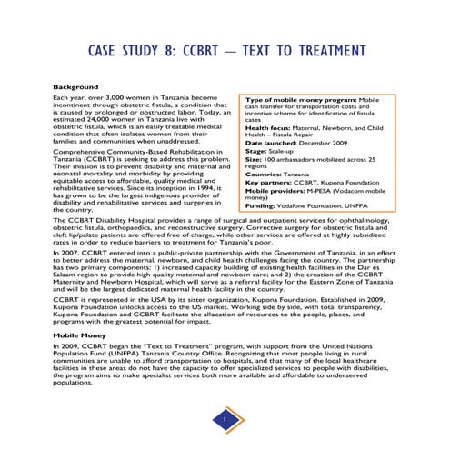 Mobile Money for Health Case Study: D-Tree Tanzania | PDF