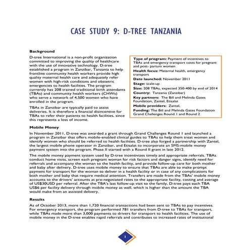 Mobile Money for Health Case Study: D-Tree Tanzania | PDF