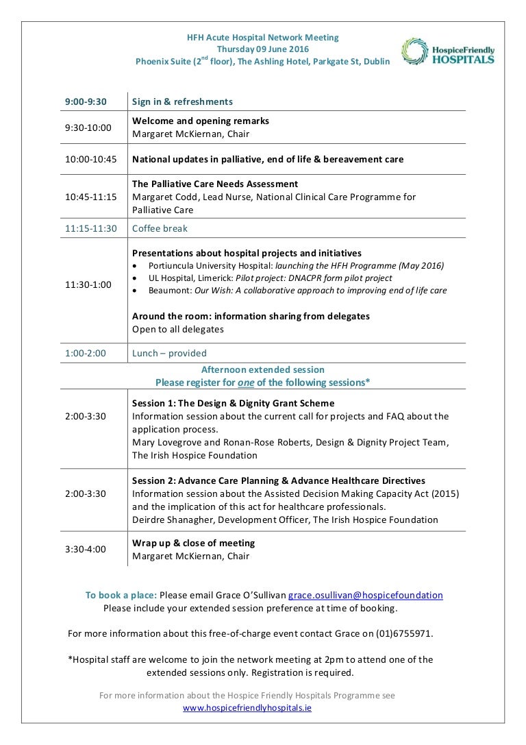 Agenda of the Acute Hospital Network Meeting June 2016