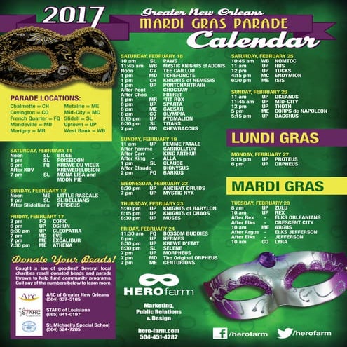 Mardi Gras 2017 Parade Calendar - Greater New Orleans | PDF