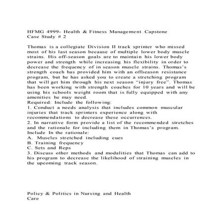 HFMG 4999- Health & Fitness Management CapstoneCase Study # 2 | DOCX ...
