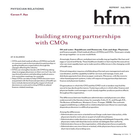 HFM Jul 2014 reprint - building strong partnerships with CMOs | PDF