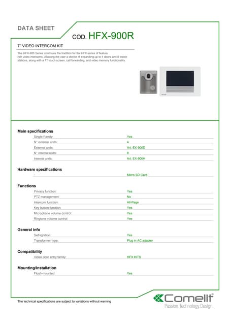 Comelit EX-HUB Data Sheet | PDF