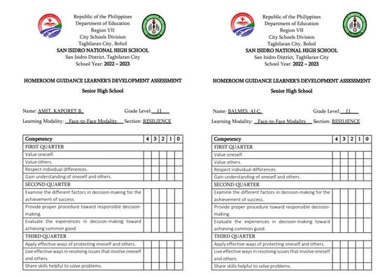 HOMEROOM GUIDANCE LEARNER’S DEVELOPMENT ASSESSMENT (Grade 4-6 ...