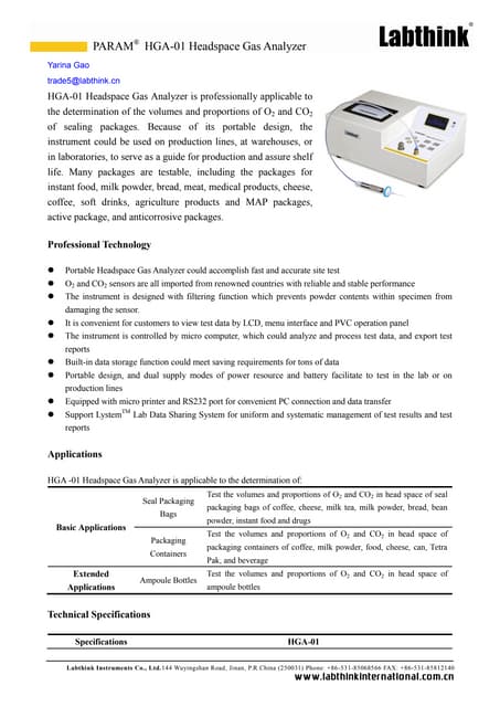 Headspace Oxygen Analyzer for MAP | PDF | Chemistry | Science