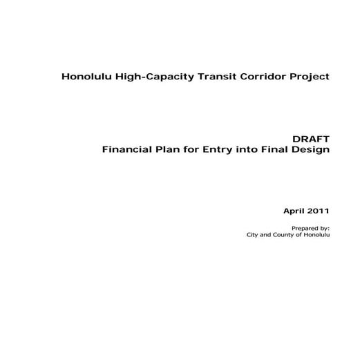Honolulu Rail draft financial plan for entry into final design april ...