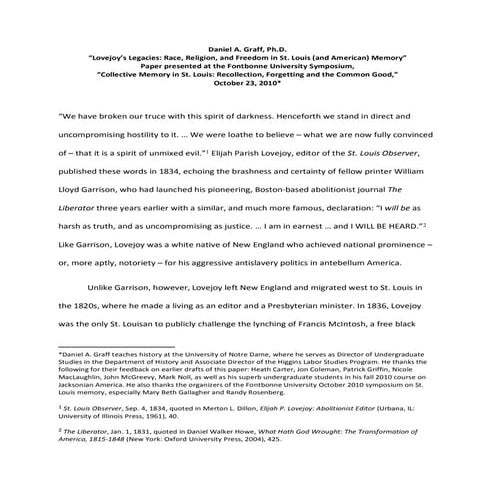 Daniel A. Graff, Ph.D. “Lovejoy’s Legacies: Race, Religion, and Freedom ...