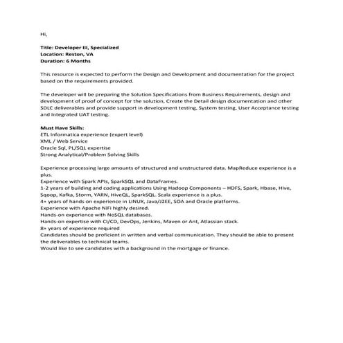 Developer III, Specialized | PDF