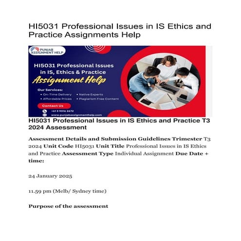 HI5031 Professional Issues in IS Ethics and Practice Assignments Help.docx