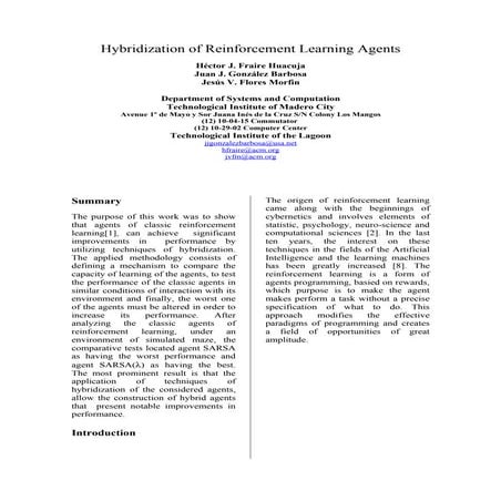 Hibridization Of Reinforcement Learning Agents Pdf