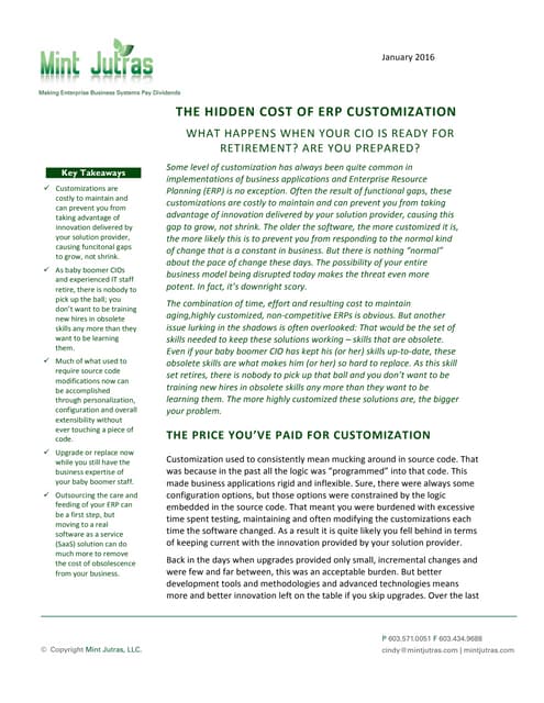 Hidden Cost Of Erp Customization Pdf Computer Software And Applications Computing