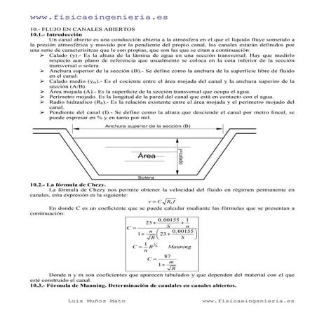 CALCULO DE CAUDAL - FORMULA DE MANNING-Canal hidraulica | DOCX