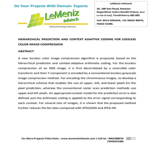 Hierarchical Prediction And Context Adaptive Coding For Lossless Color Image Compression Pdf