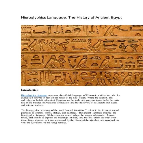 Hieroglyphics language the history of ancient egypt | PDF