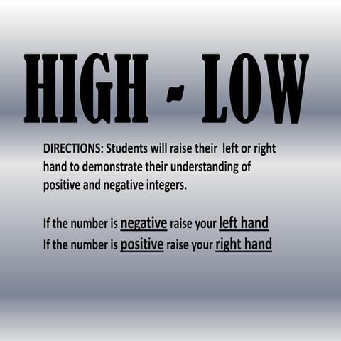 High-Low (comparing and ordering integers) | PPT