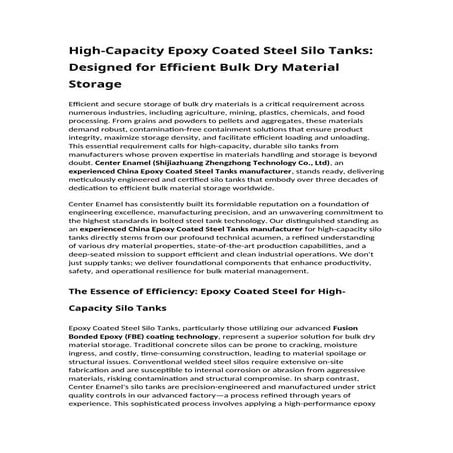 High-Capacity Epoxy Coated Steel Silo Tanks Designed for Efficient Bulk ...