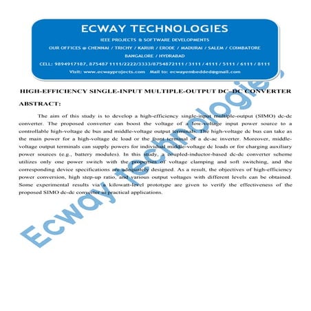 High Efficiency Single Input Multiple Output Dcdc Converter Pdf 