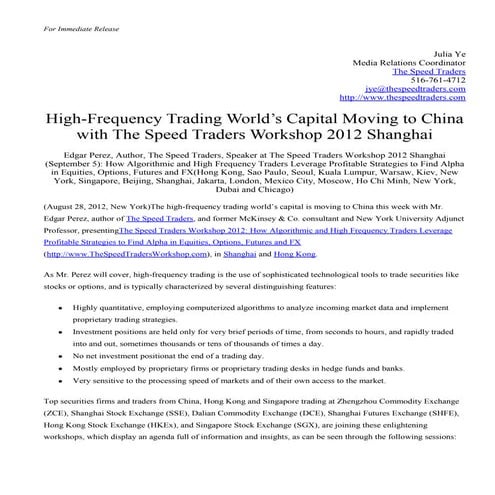 High frequency trading world's capital moving to china with the speed ...