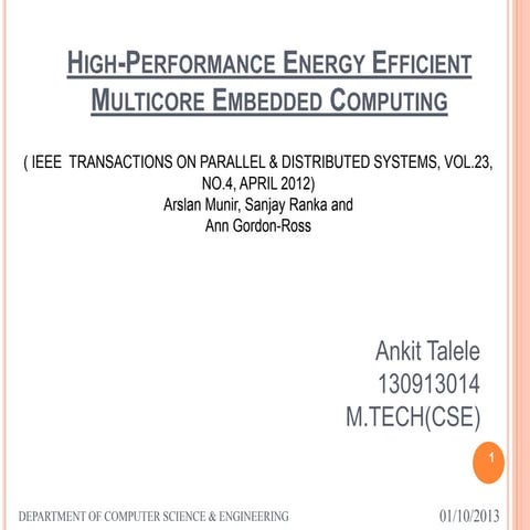 High Performance Energy Efficient Multicore Embedded Computing Pptx Computer Software And