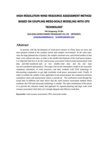 Validation of wind resource assessment process based on CFD | PDF