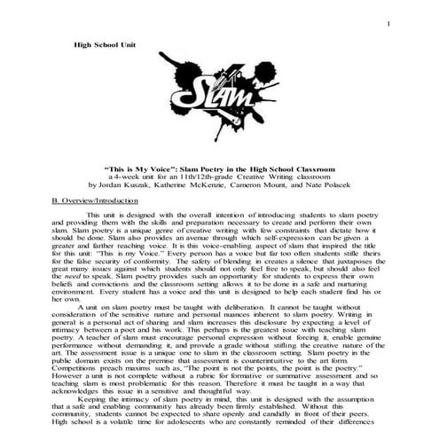 High school-unit-slam-poetry | DOCX