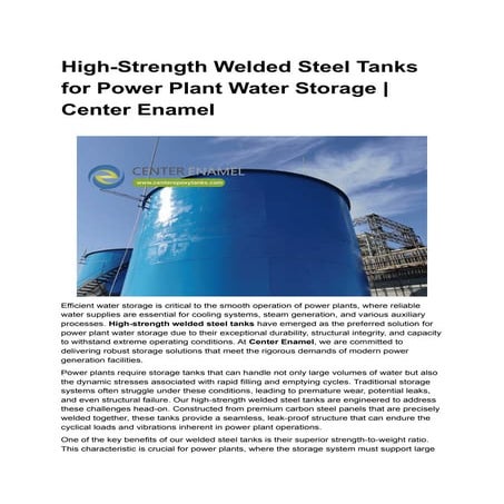 High-Strength Welded Steel Tanks for Power Plant Water Storage _ Center ...