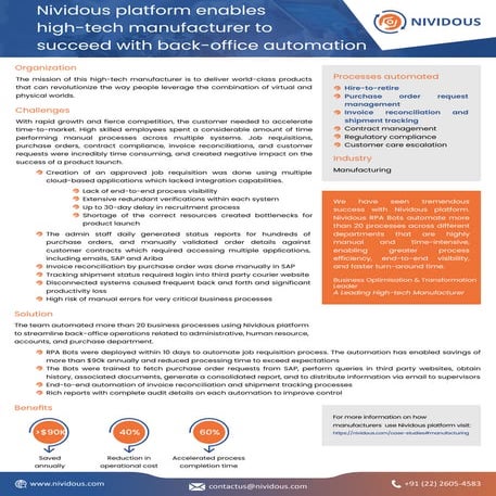 Invoice processing automation using nividous smart bots nividous | PDF