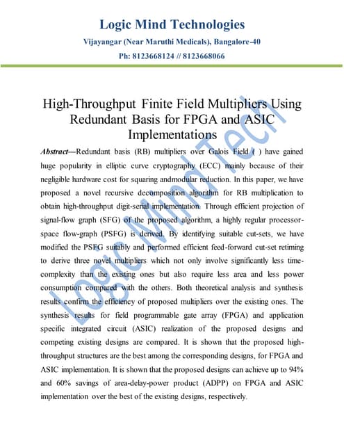 High Throughput Finite Field Multipliers Using Redundant Basis For Fpga And Asic Implementations