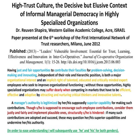 Leaders’ vulnerable involvement: Essential for trust, learning ...