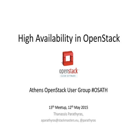 High Availability in OpenStack | PPTX | Cloud Computing | Internet