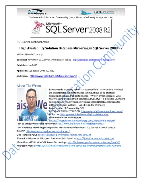 High availability solution database mirroring | PDF High availability solution database mirroring | PDF