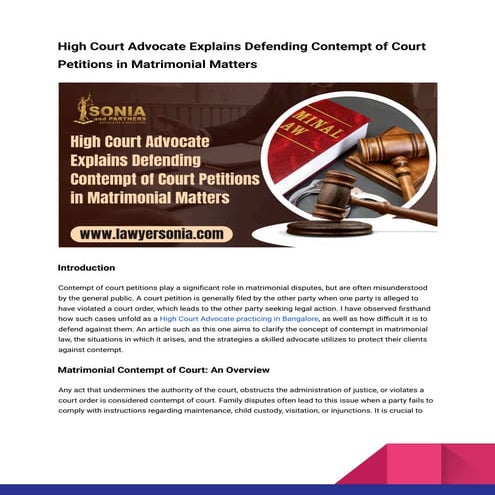 High Court Advocate Explains Defending Contempt of Court Petitions in ...
