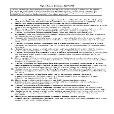 Higher drama questions 2007 to 2010 | DOCX