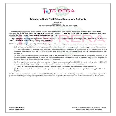 Higheria rera certificate | PDF
