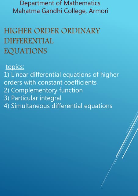 Higher Order Ordinary Differential Equations Pptx