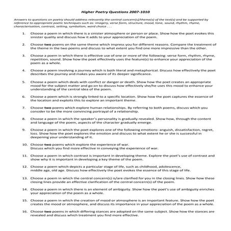 Higher poetry questions | DOCX